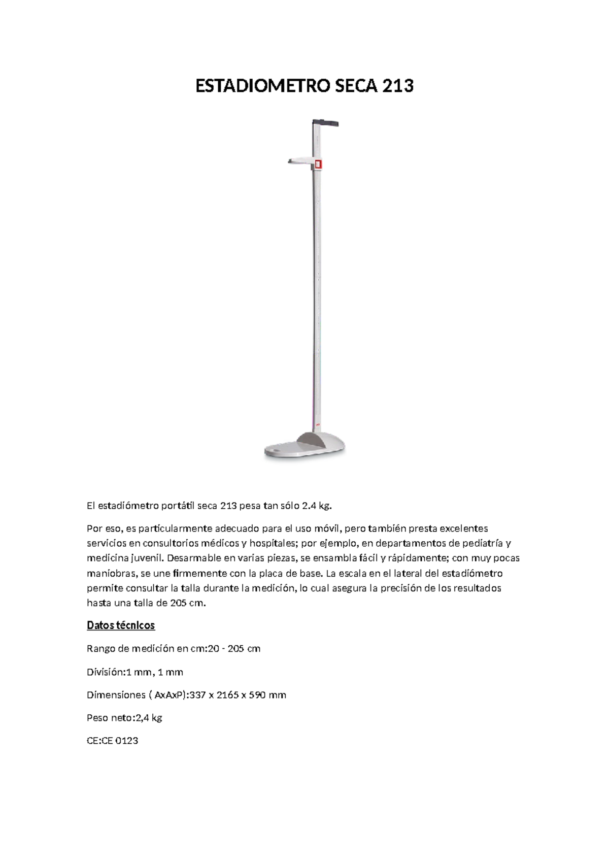 Estadiometro SECA 213 - trabajo - ESTADIOMETRO SECA 213 El estadiómetro portátil seca 213 pesa ...