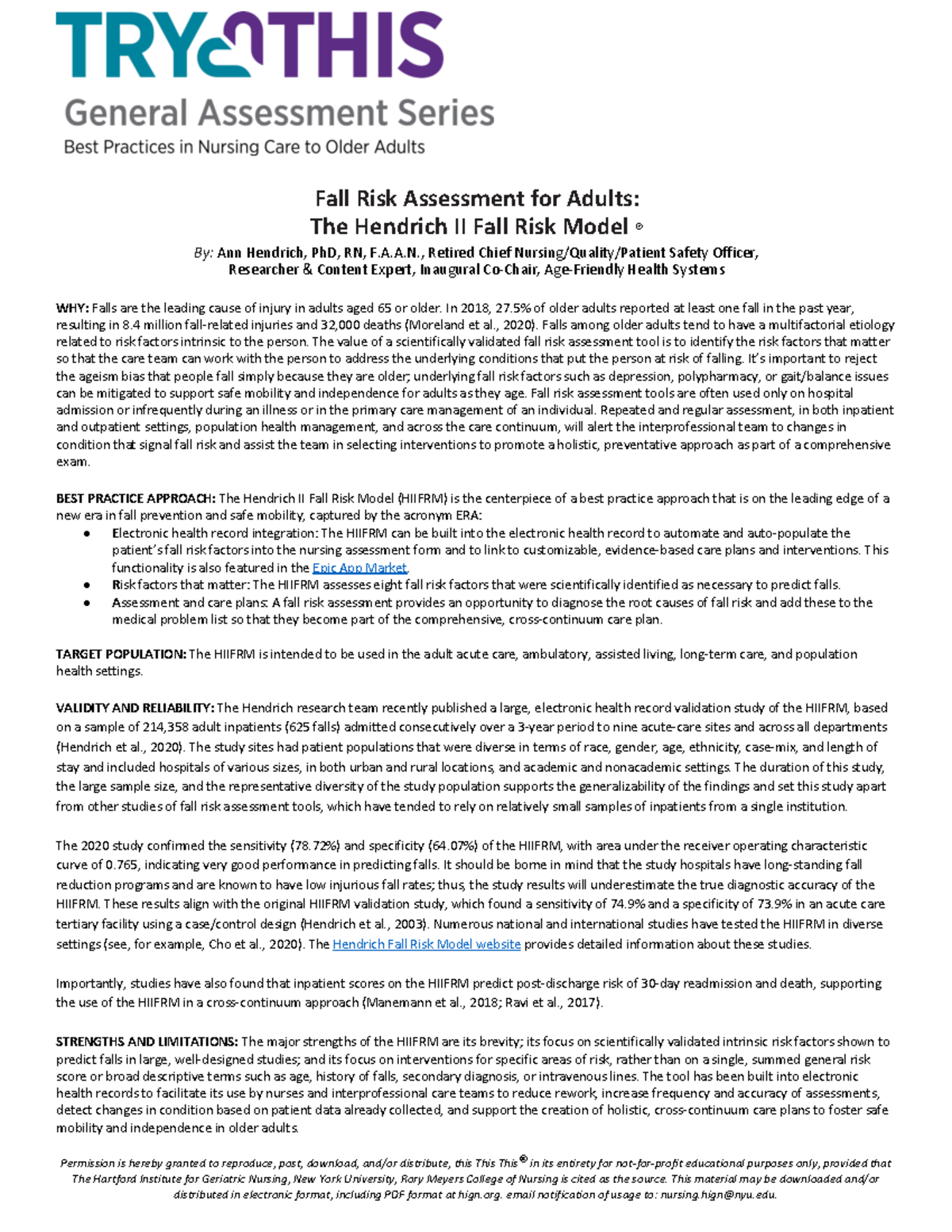 WEEK 8- Hendrich II Fall Risk Model TOOL - Permission is hereby granted ...