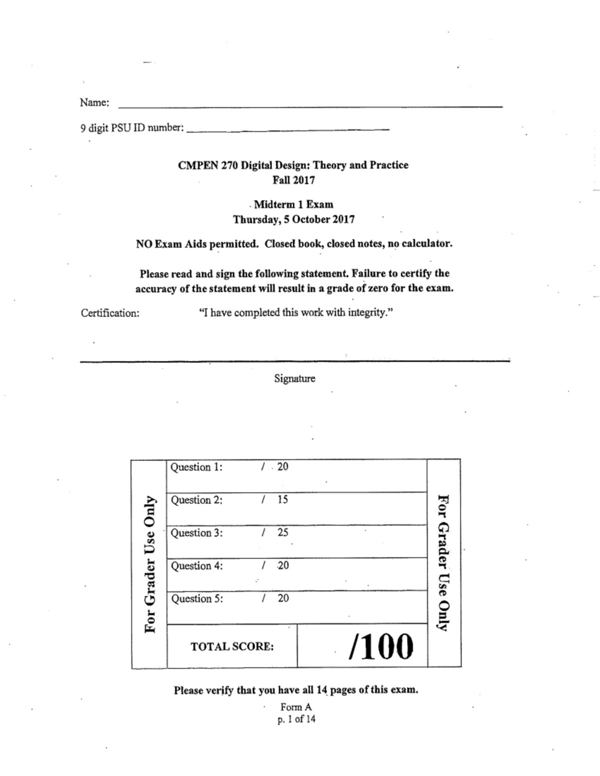 Exam 1 Solutions 17 - CMPEN 270 - Studocu