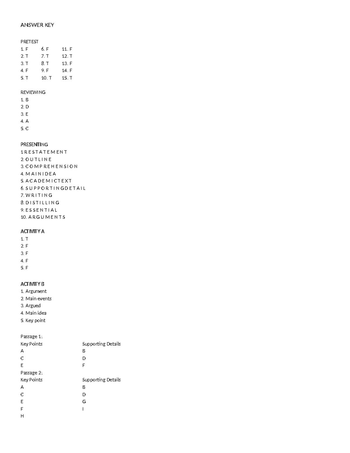 Answer KEY EAPP AS 3 - eapp lesson - ANSWER KEY PRETEST 1. F 6. F 11. F ...