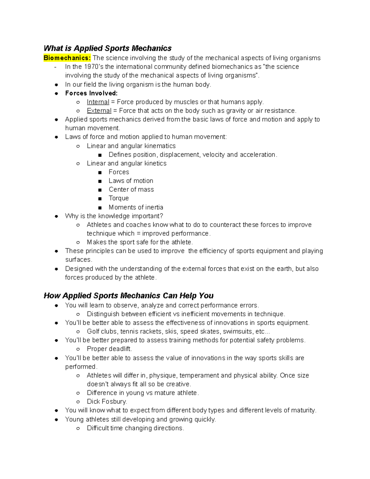 PET 125 - Ch.1 Into to Applied Sports Mechanics - What is Applied ...