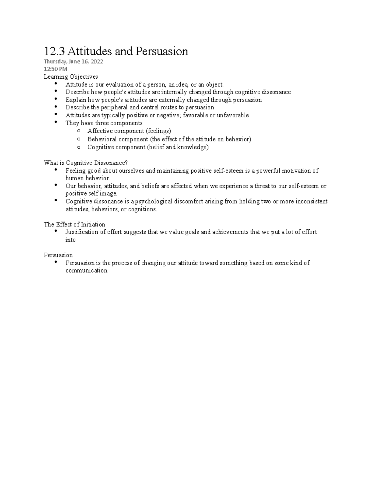 Attitudes and Persuasion - 12 Attitudes and Persuasion Thursday, June ...