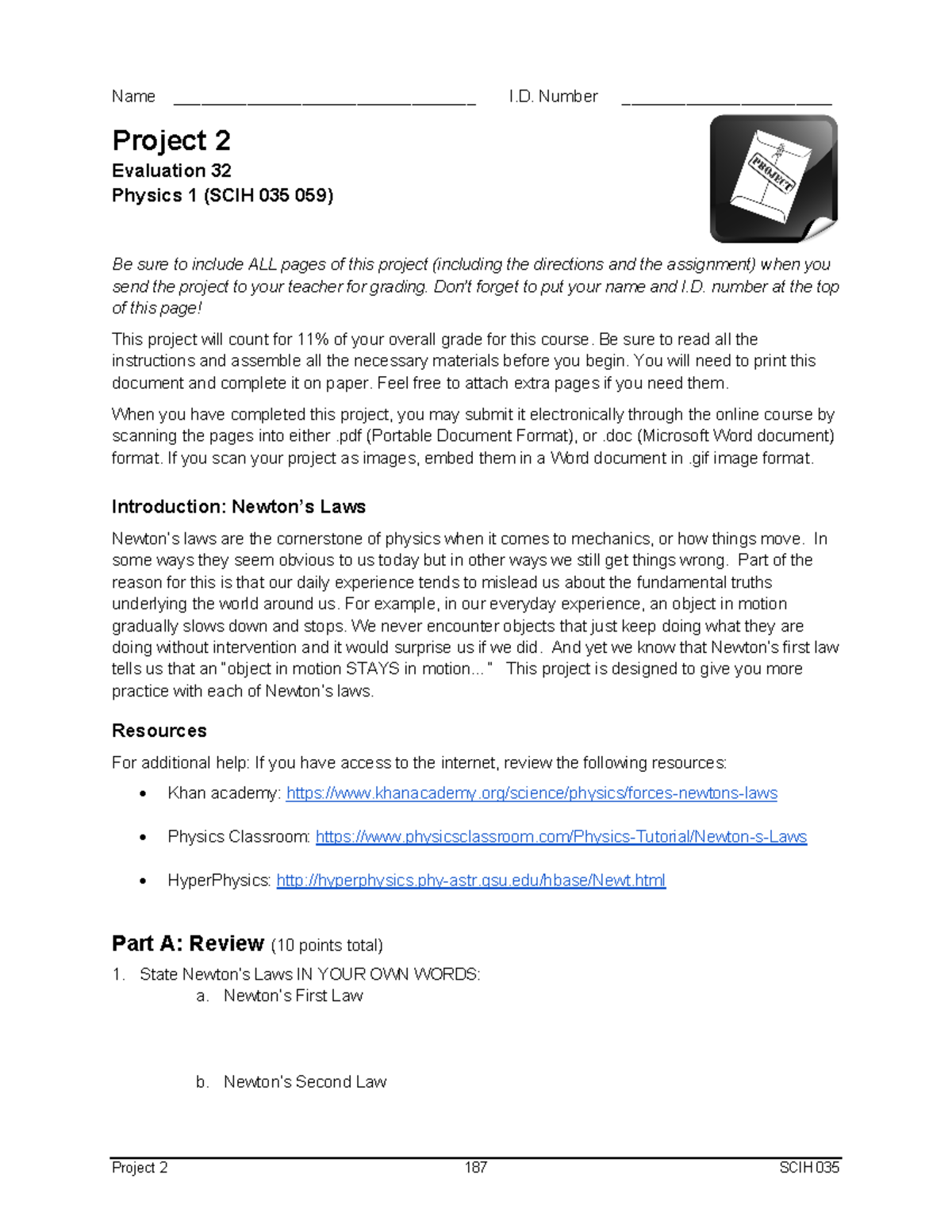 Theorem Physics 1 Project 2 - Name _________________________________ I. Number - Studocu