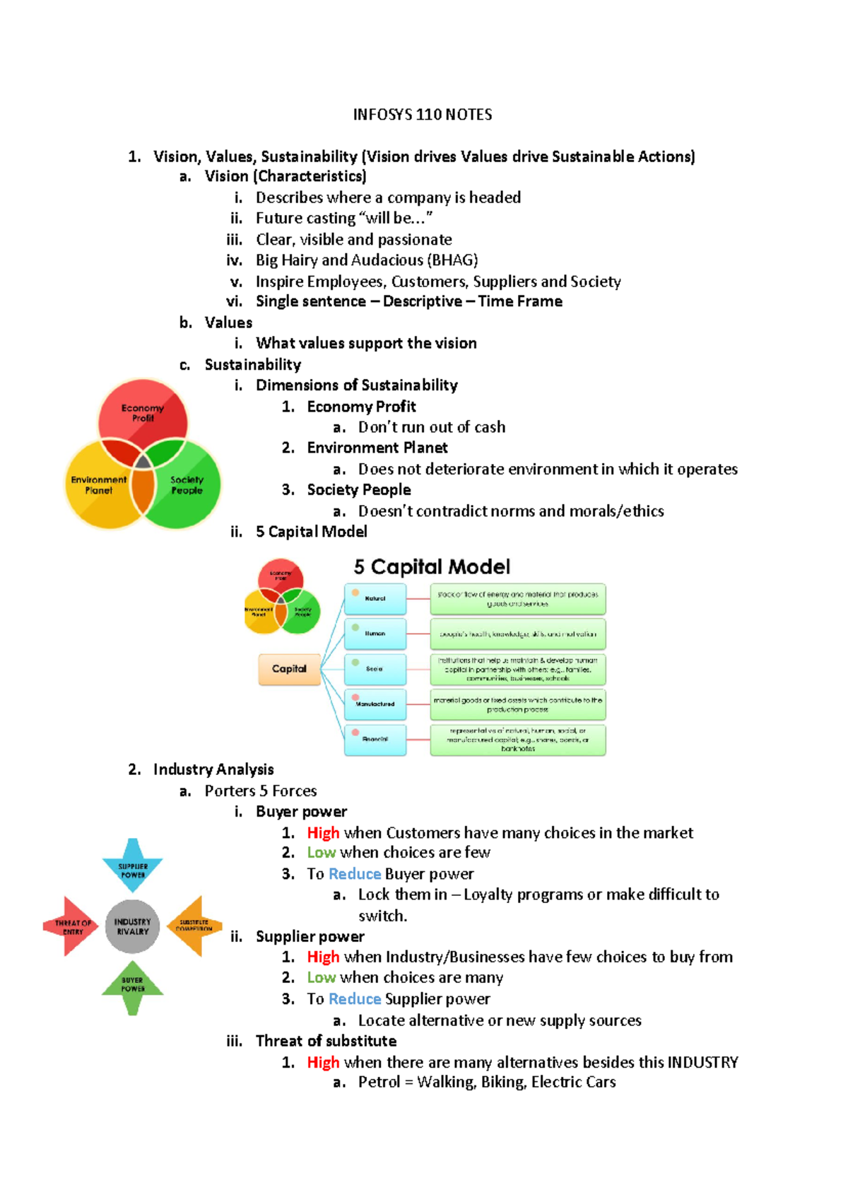 Infosys 110 Notes - INFOSYS 110 NOTES Vision, Values, Sustainability ...