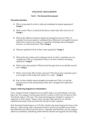Unit 2 - Tutorial Sheet - STRATEGIC MANAGEMENT UNIT 2 – The External ...