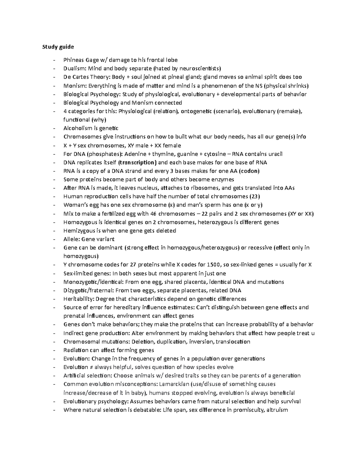 Brain and Behavior Study Guide - Unit 1 - Study guide Phineas Gage w ...