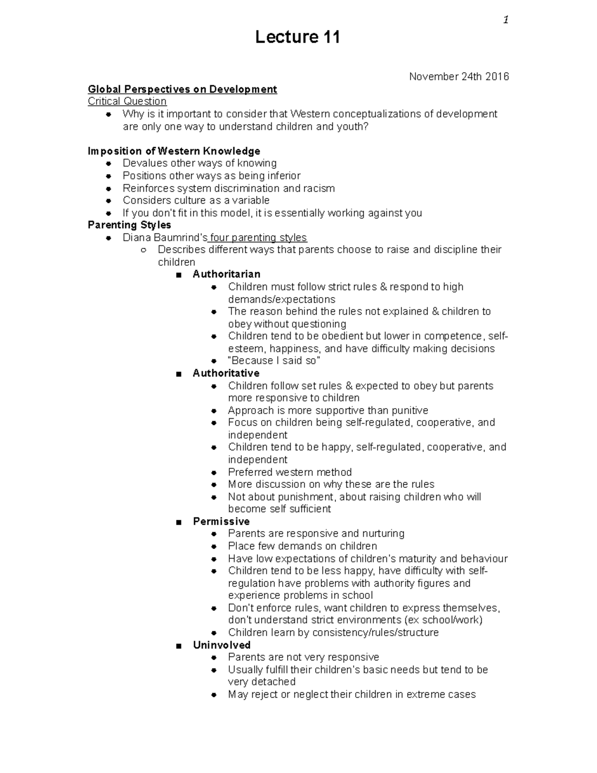 Lecture 11 November 24 - Danielle Molnar & Shauna Pomerantz - 1 Lecture ...