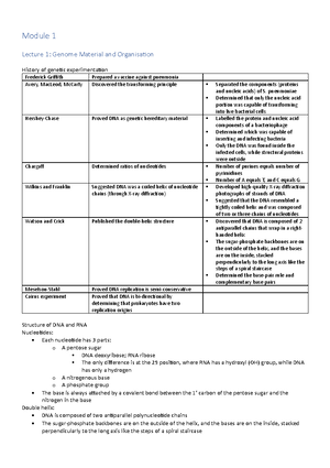 Genetics Notes - Ô Genome Organisation Week 1 Module Module 1 Lecture ...