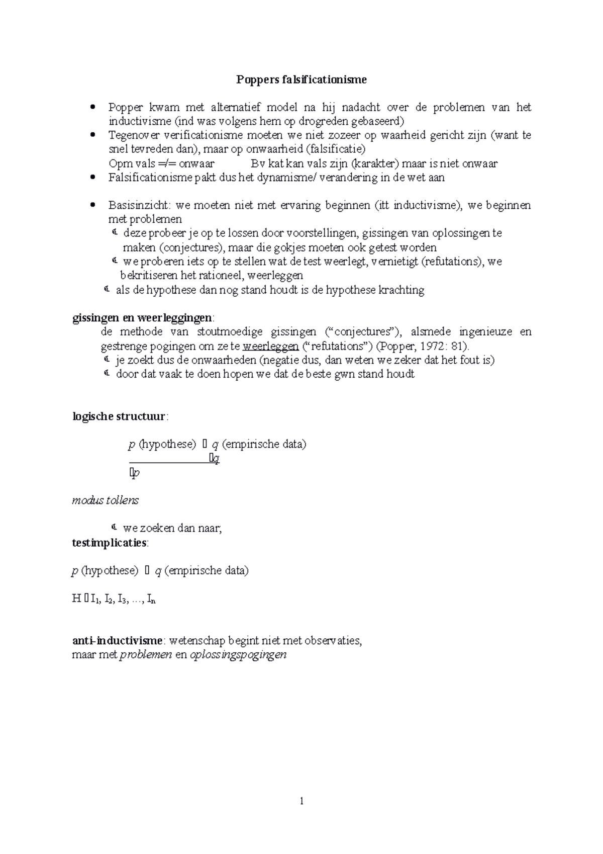 Schema Popper Filosofie - Poppers falsificationisme Popper kwam met ...