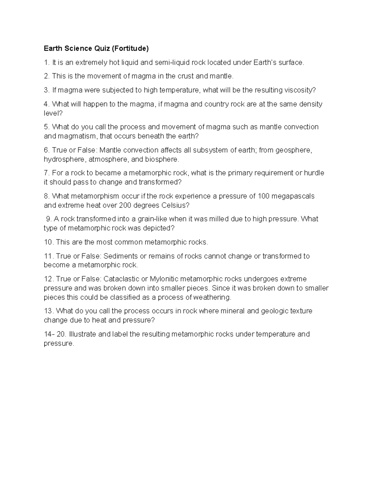 Earth Science Quiz - This is the movement of magma in the crust and ...