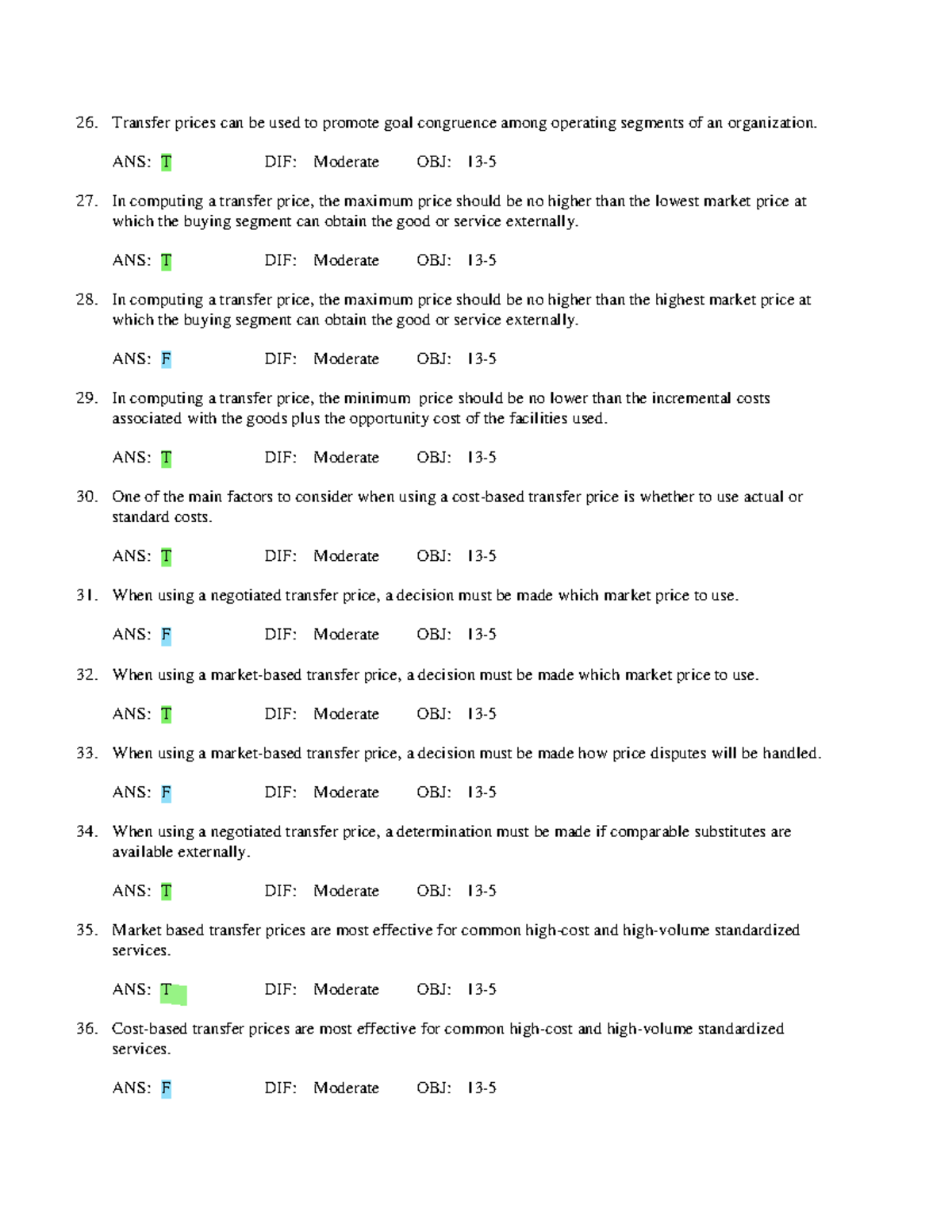 Transfer Pricing-questions with answers-solutions - Accountancy - Studocu