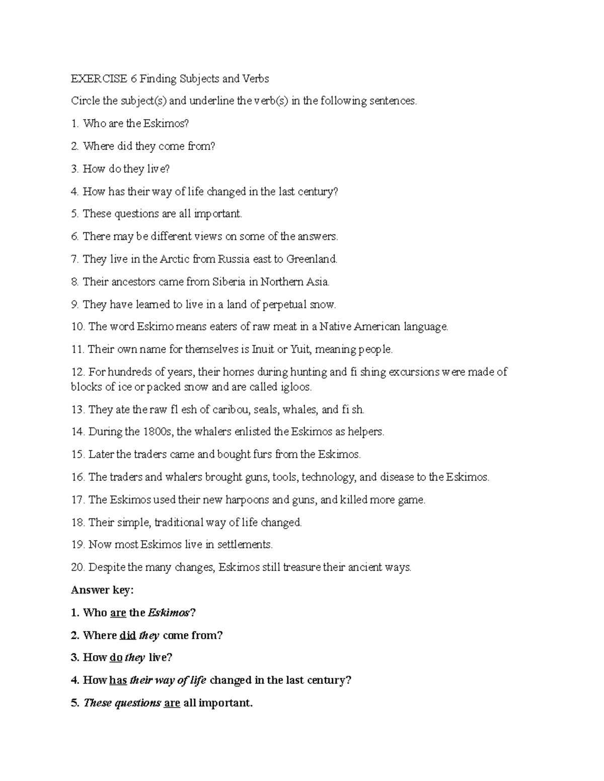 Brandon n Brandon Chapter 3 Exercise 6 - EXERCISE 6 Finding Subjects ...