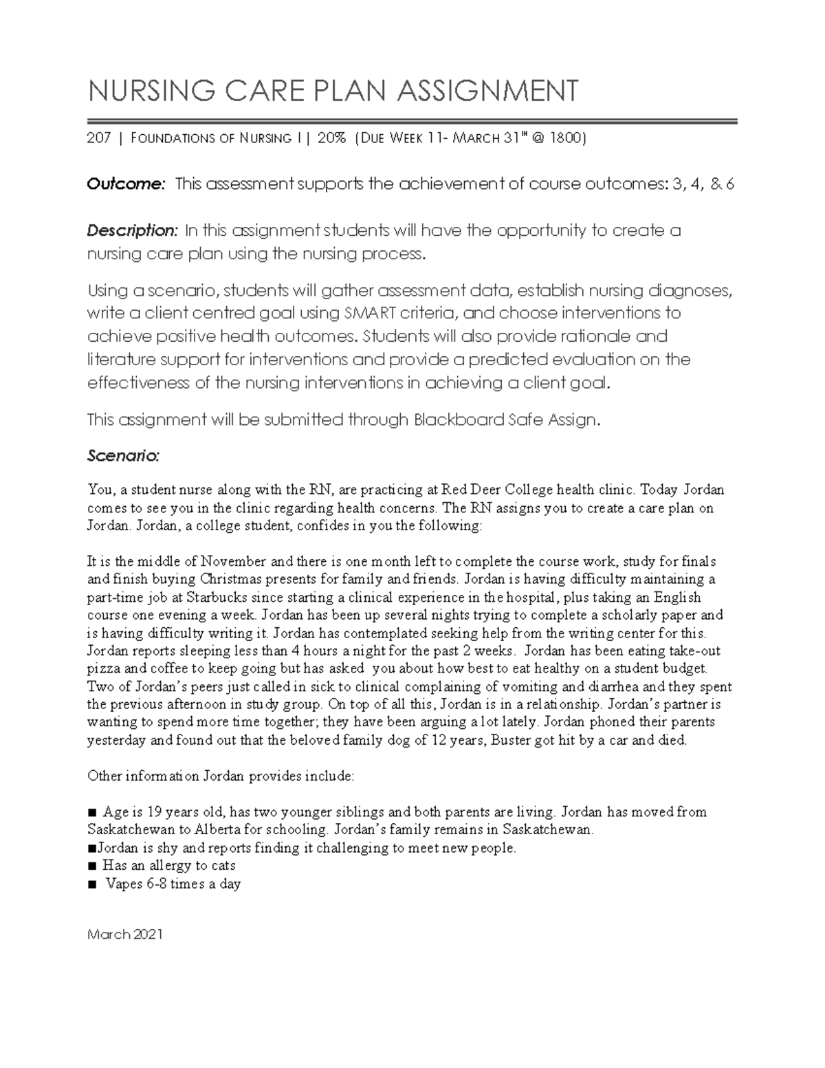 2021 Nursing care plan - Lecture notes 2 - NURSING CARE PLAN ASSIGNMENT ...