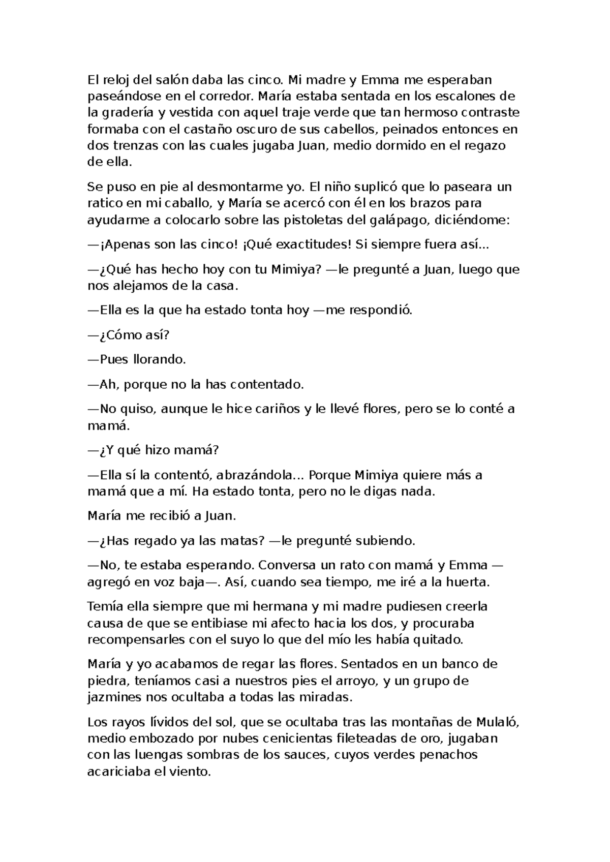 Puntuación texto - El reloj del salón daba las cinco. Mi madre y Emma ...