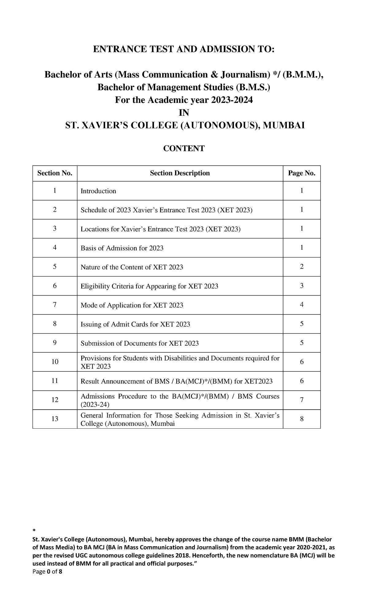 2023 Admission Notice BA(MCJ)BMM-BMS Entrance - * St. Xavier's College (Autonomous), Mumbai ...