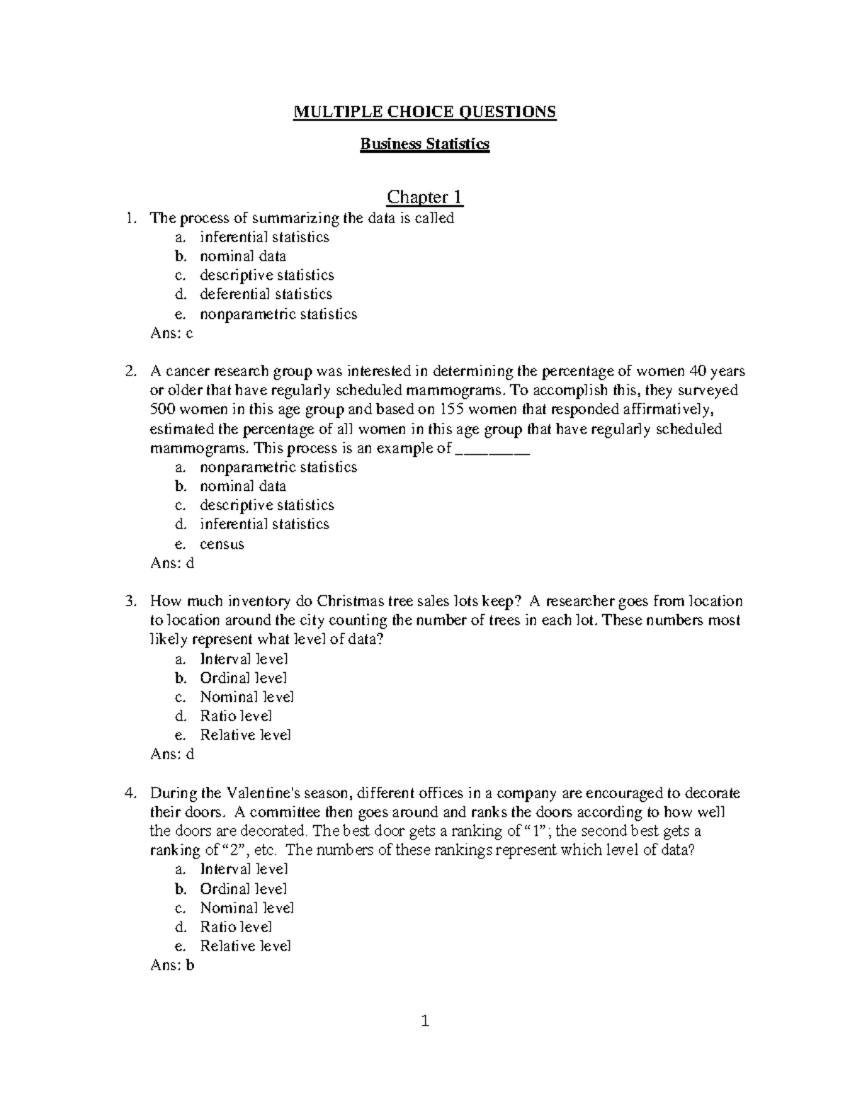 Multiple Choice Questions - MULTIPLE CHOICE QUESTIONS Business ...