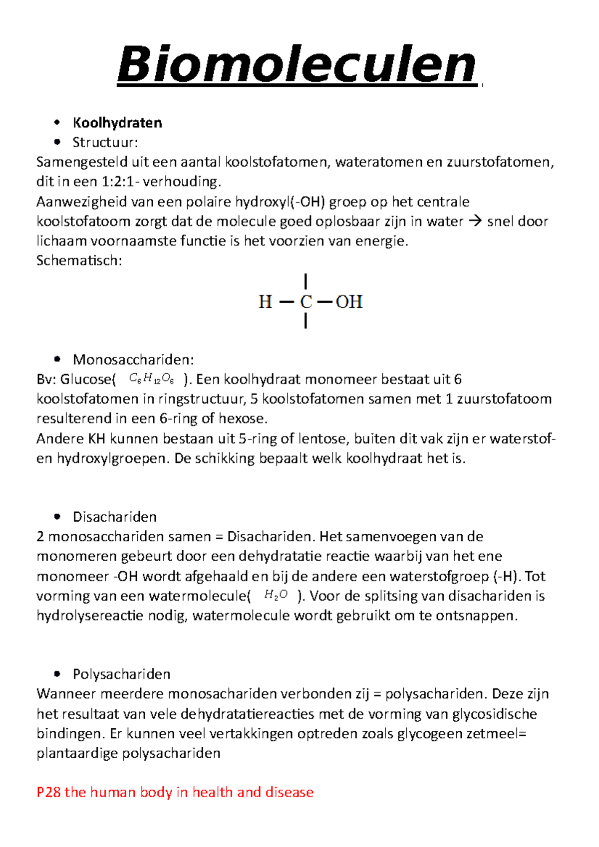 Biomoleculen samenvatting - Biomoleculen Koolhydraten Structuur ...