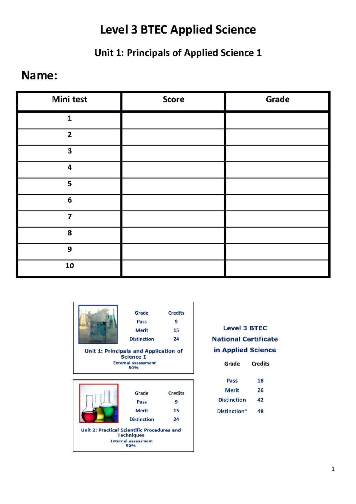 A Unit 1 Workbook - unit 1 - Level 3 BTEC Applied Science Unit 1 ...