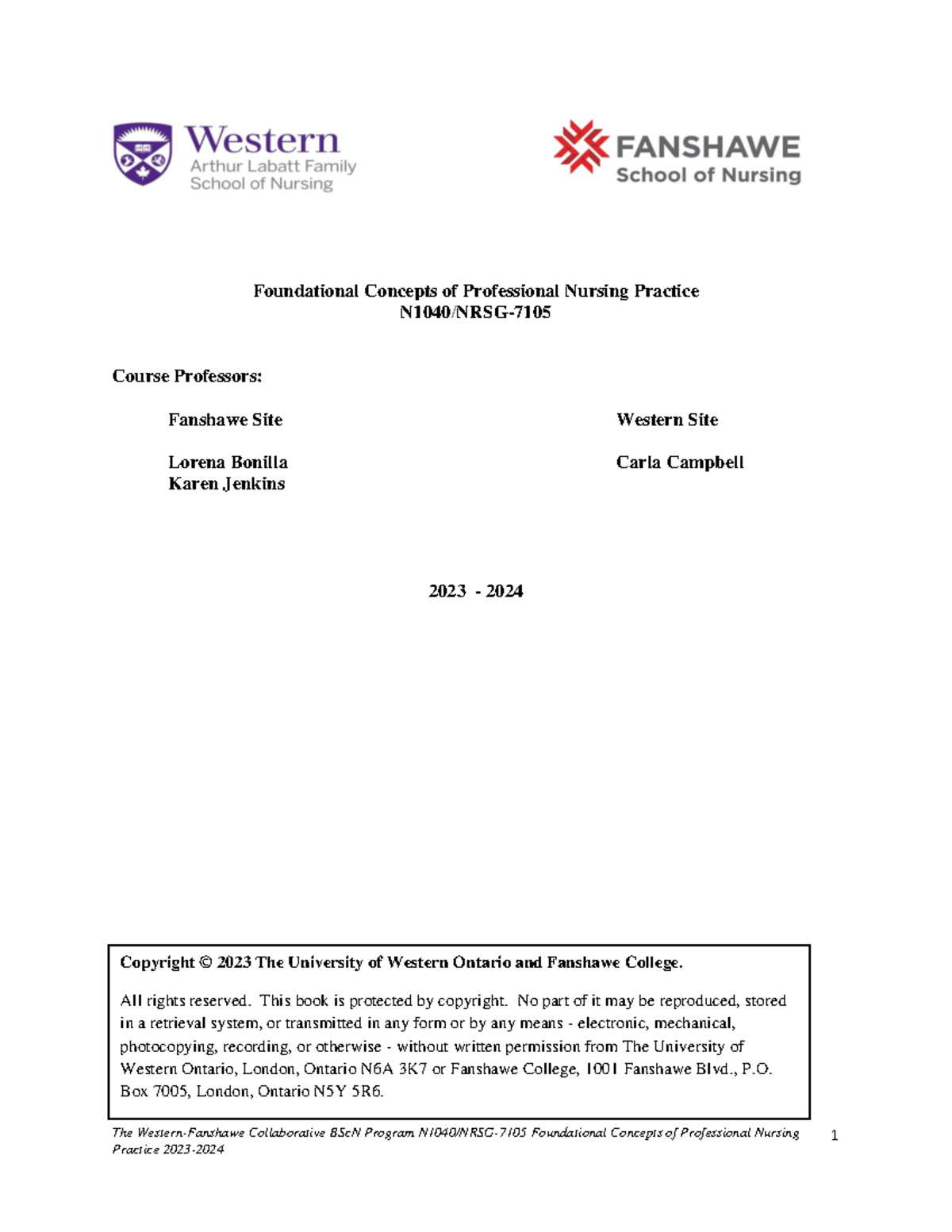 N1040a syllabus - The Western-Fanshawe Collaborative BScN Program N1040 ...
