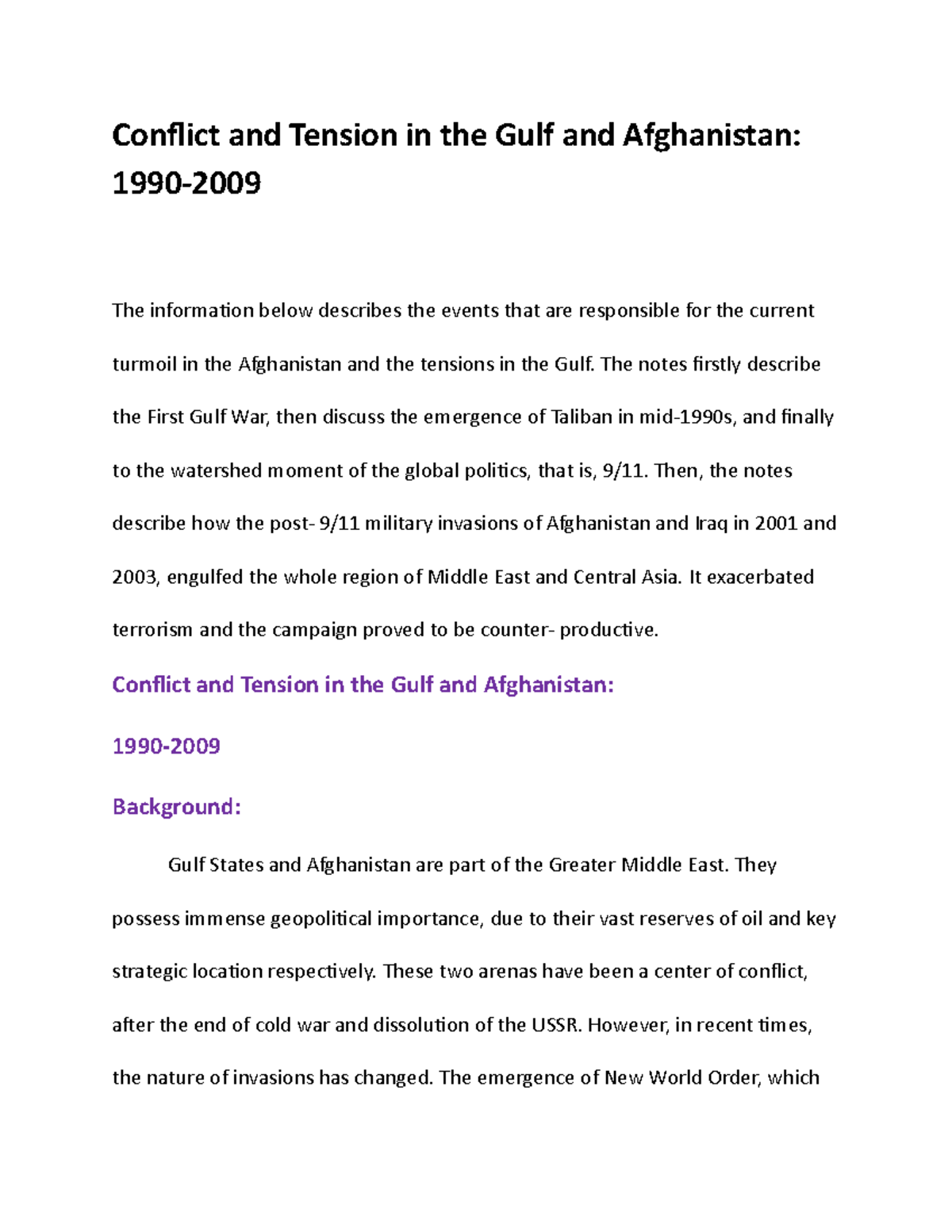 Conflict and tension in the gulf and afghanistan 4 october order ...