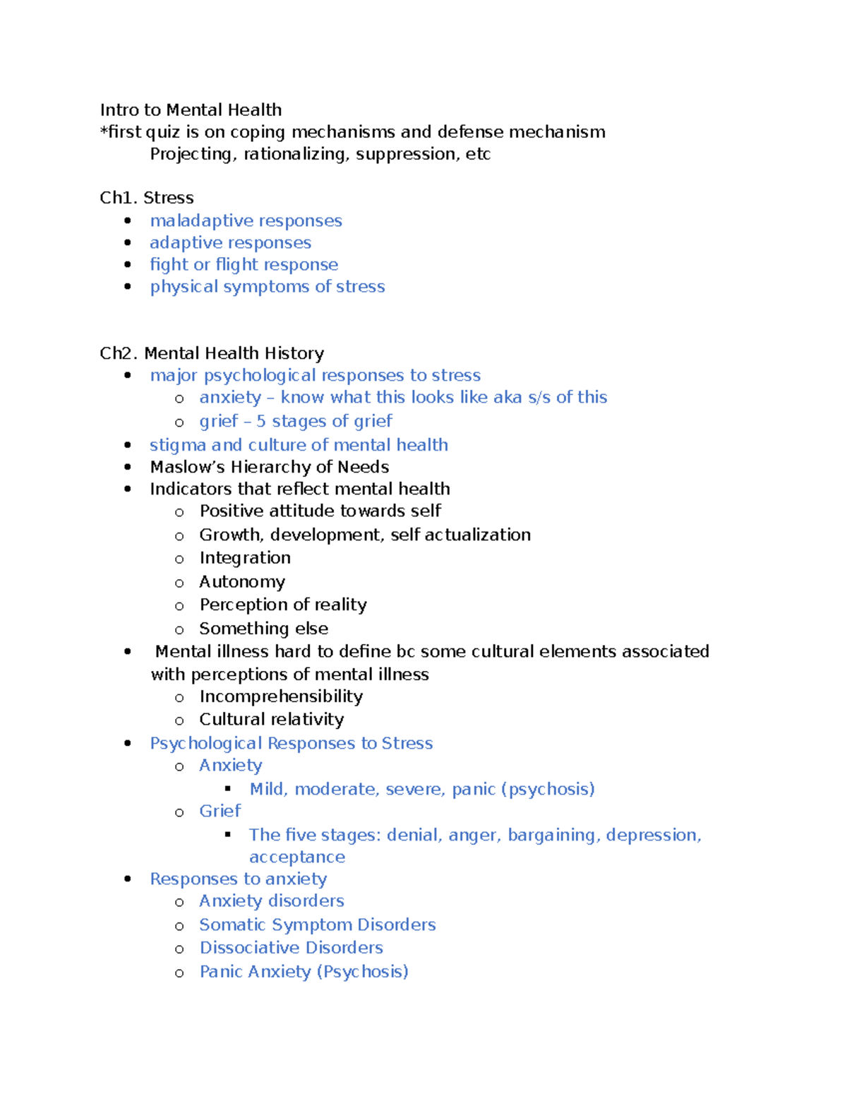 Intro - Mental Health week 1 - Intro to Mental Health *first quiz is on ...