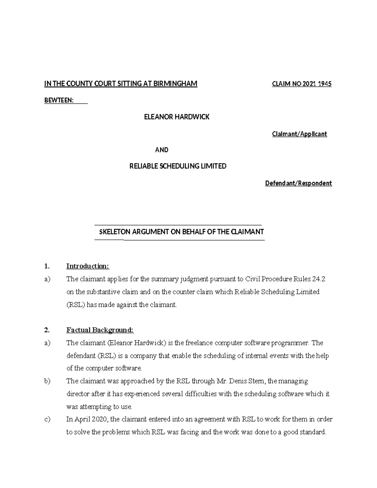 Skeleton Argument for appellant - IN THE COUNTY COURT SITTING AT ...