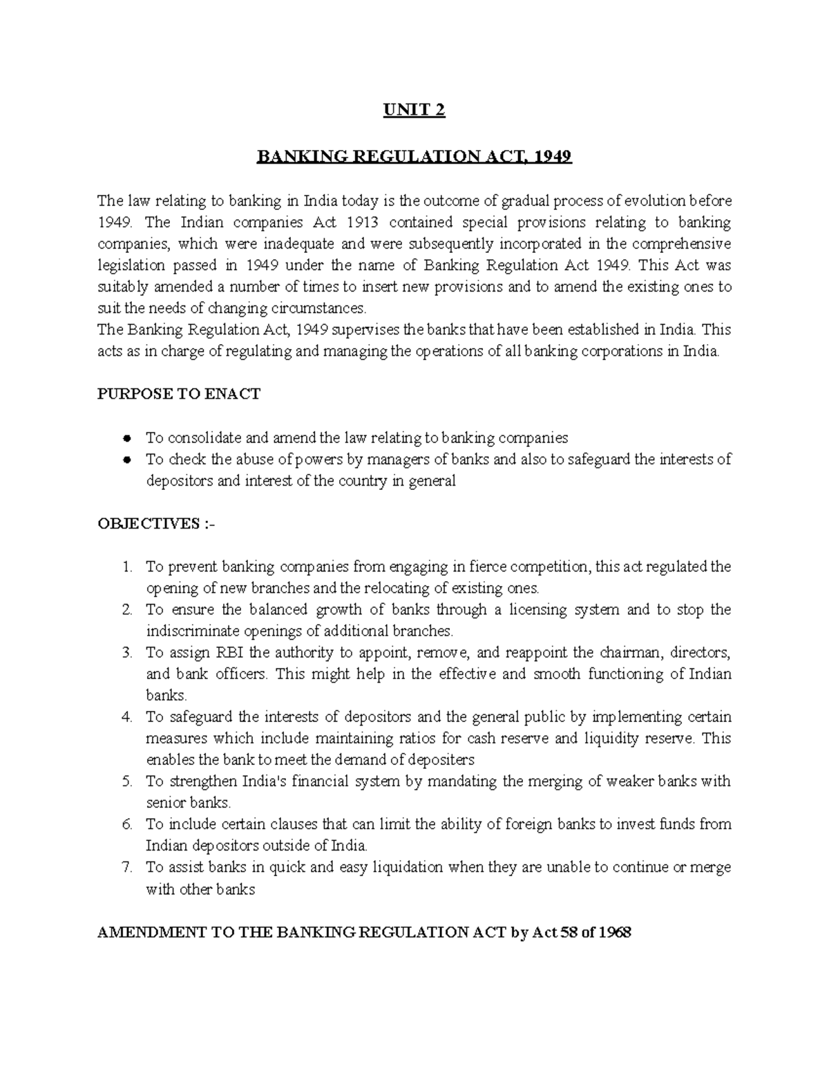 UNIT 2 - Banking LA W - Notes for the unit - UNIT 2 BANKING REGULATION ...