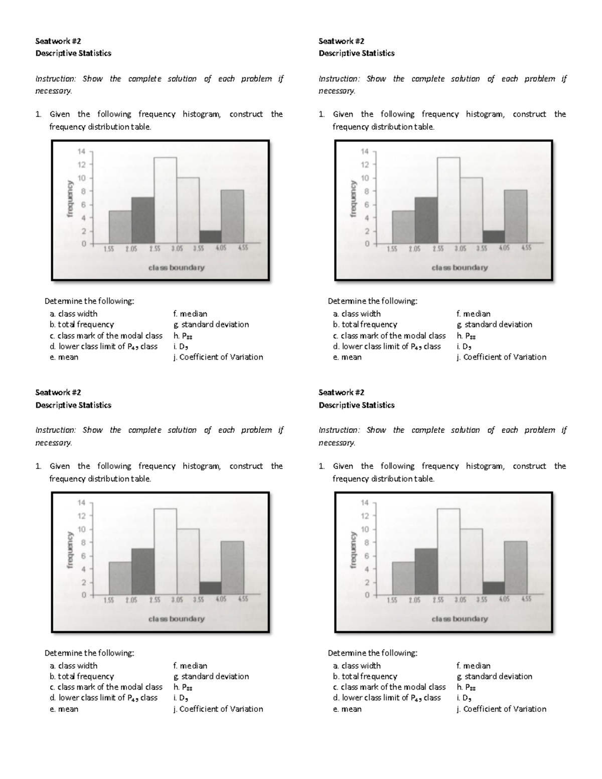 Stat Seatwork 2 - Practice problems in Descriptive Statistics ...