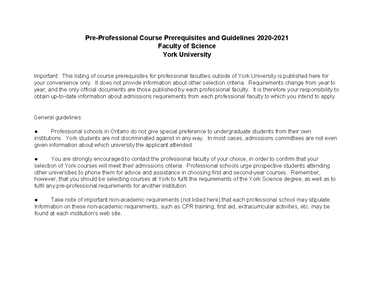 Revised Pre-prof 2023-2024 requirements - Pre-Professional Course ...