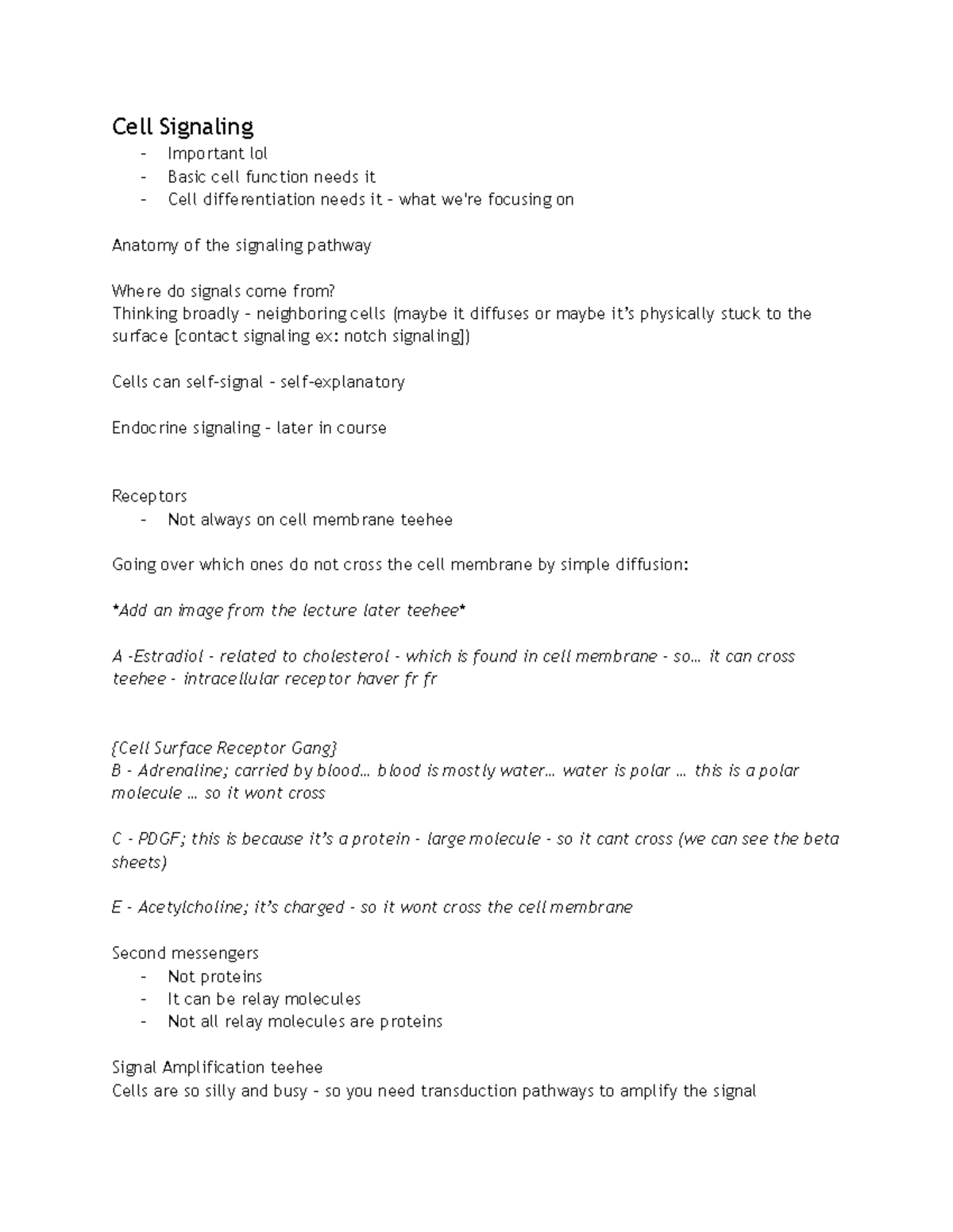 Week 1B Notes - Cell Signaling - Important lol - Basic cell function ...
