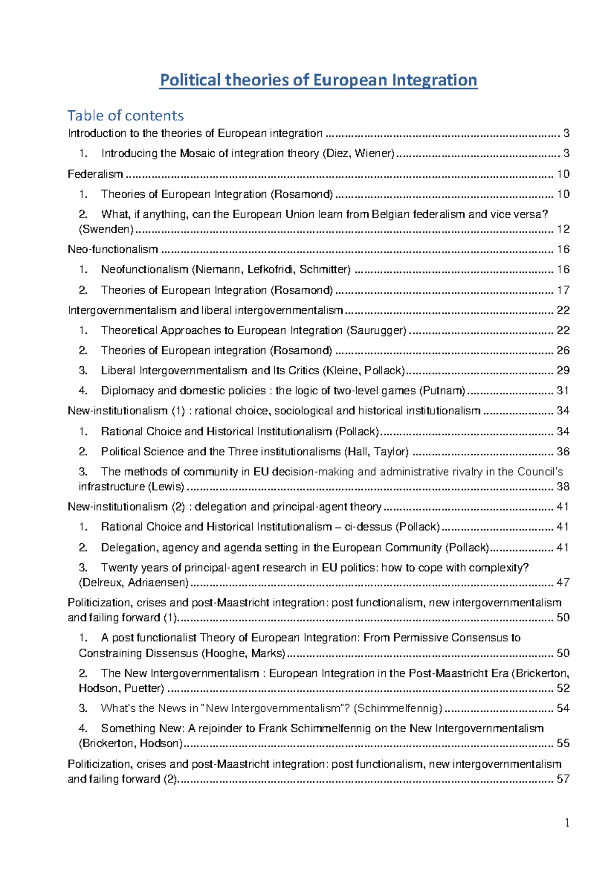(Readings) Political theories of European Integration - Political ...