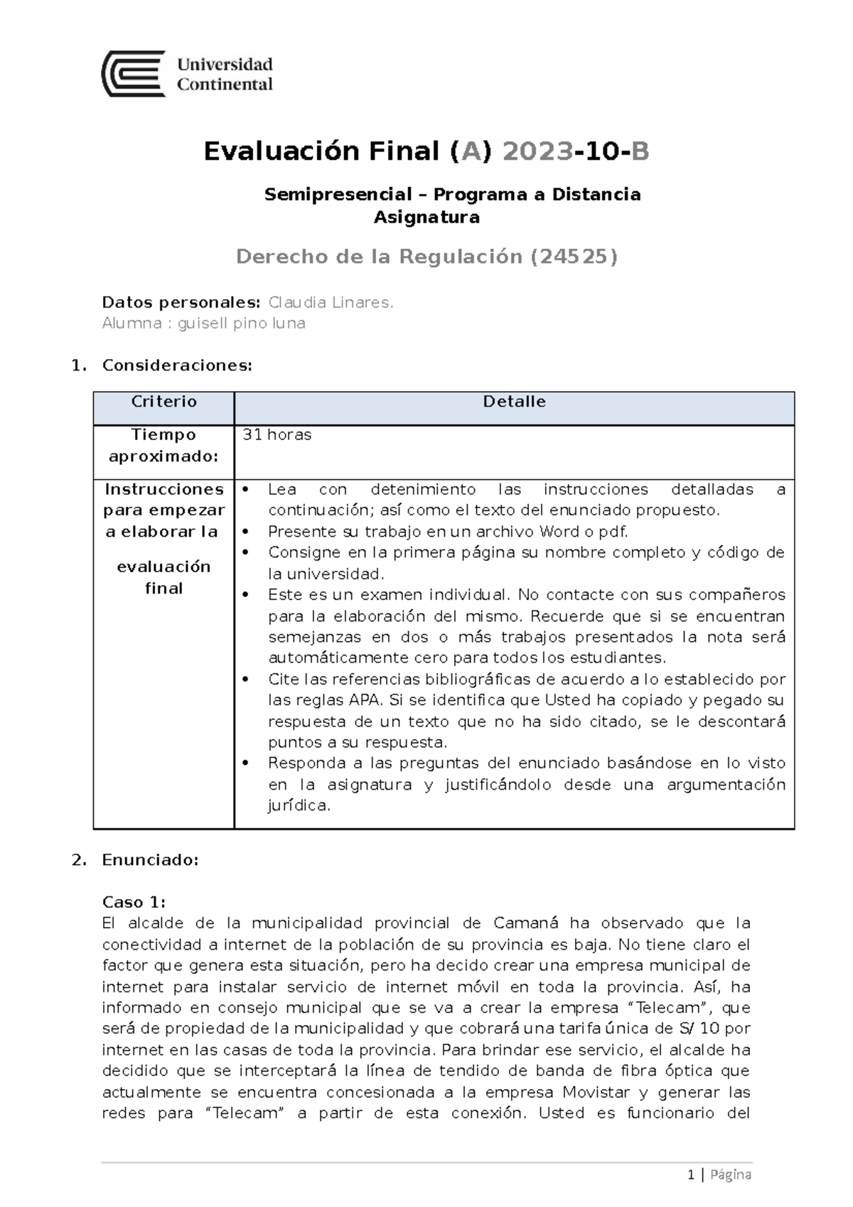 Evaluación Final - Derecho de la regulación - Evaluación Final (A) 2023 -10-B Semipresencial ...