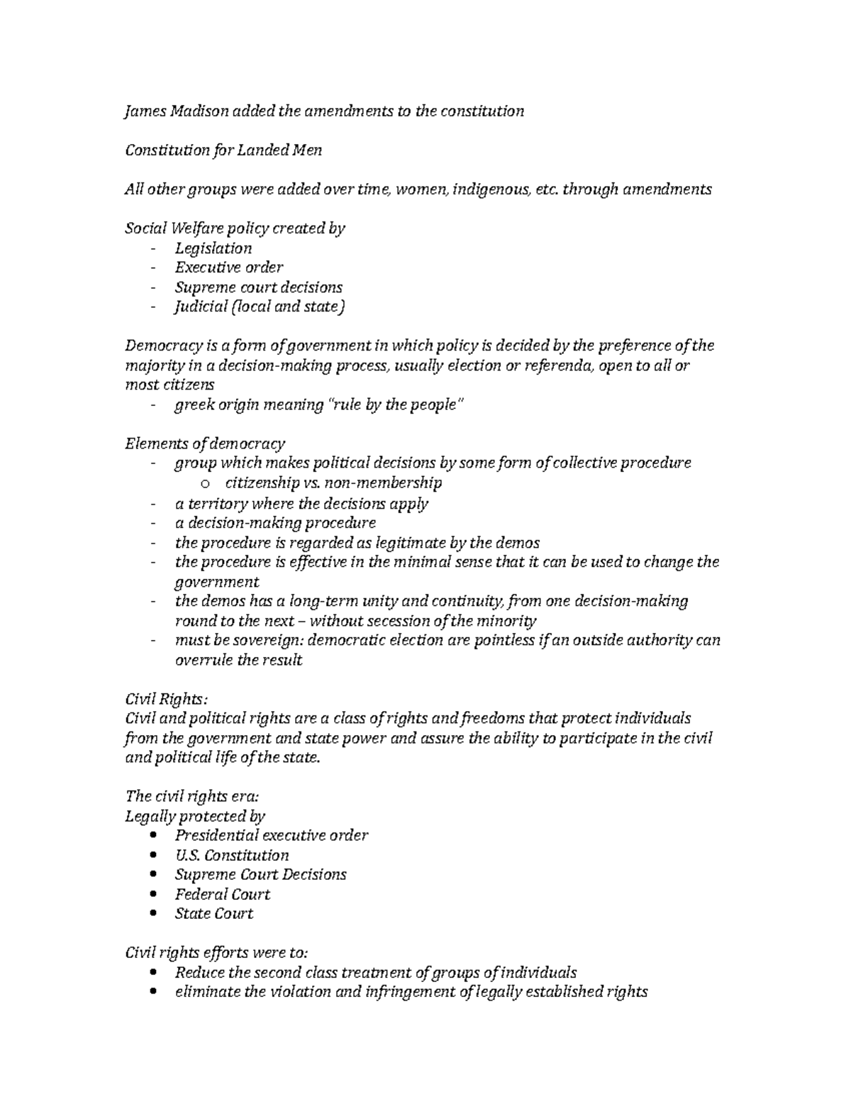 Civil rights Notes tues. 11 - James Madison added the amendments to the ...