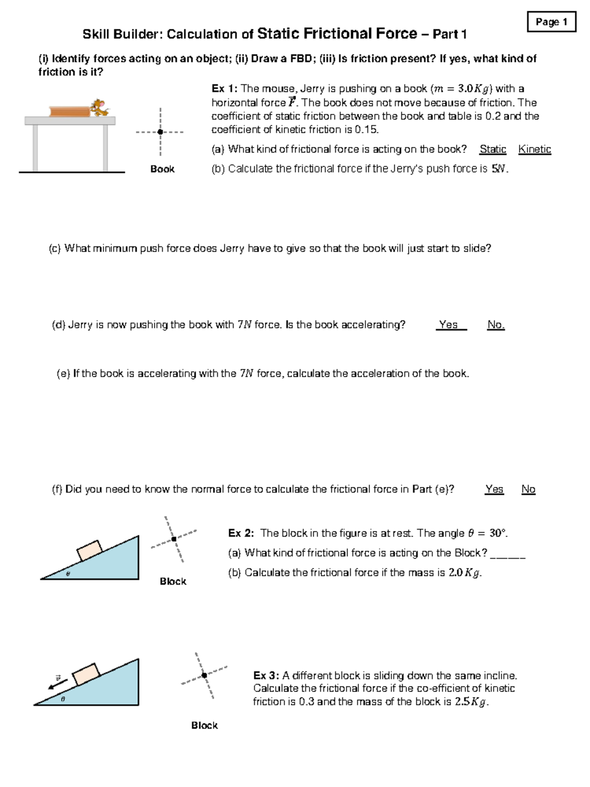 Fs Calc Skill Sp20 - Skill Builder: Calculation of Static Frictional Force – Part 1 Page 1 (i ...