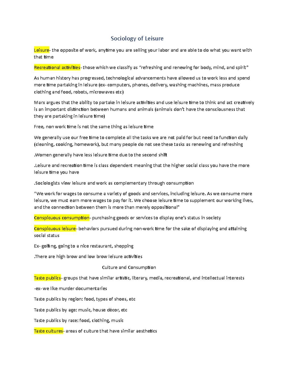 Leisure notes-Oct 26 - SOCI 205 - TAMU - Studocu