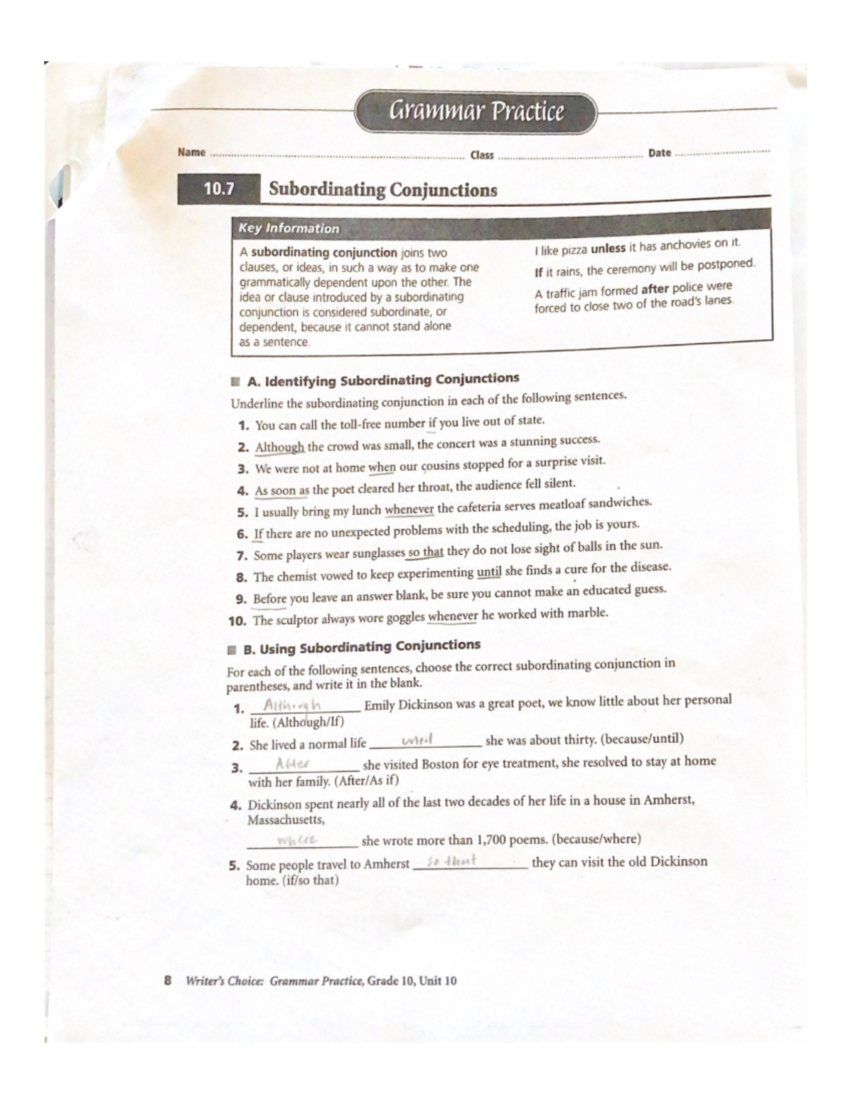 10.7 - Subordinating Conjunctions - ENG112 - Studocu