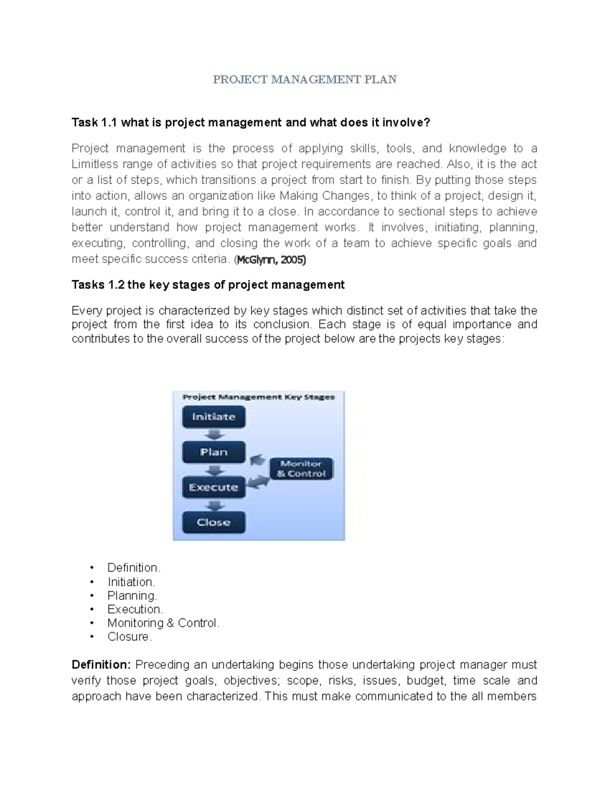 1. Project management plan - Report 2 1 - PROJECT MANAGEMENT PLAN Task ...