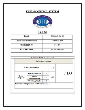Assignment 2 CS - Control Systems - EEE234 CONTROL SYSTEM Assignment ...