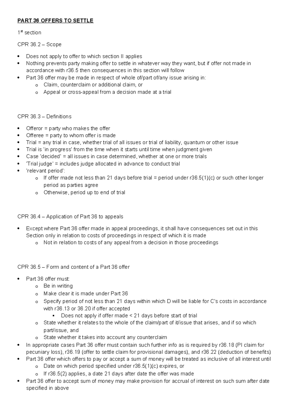 Settlement - PART 36 OFFERS TO SETTLE 1 st section CPR 36 – Scope Does ...