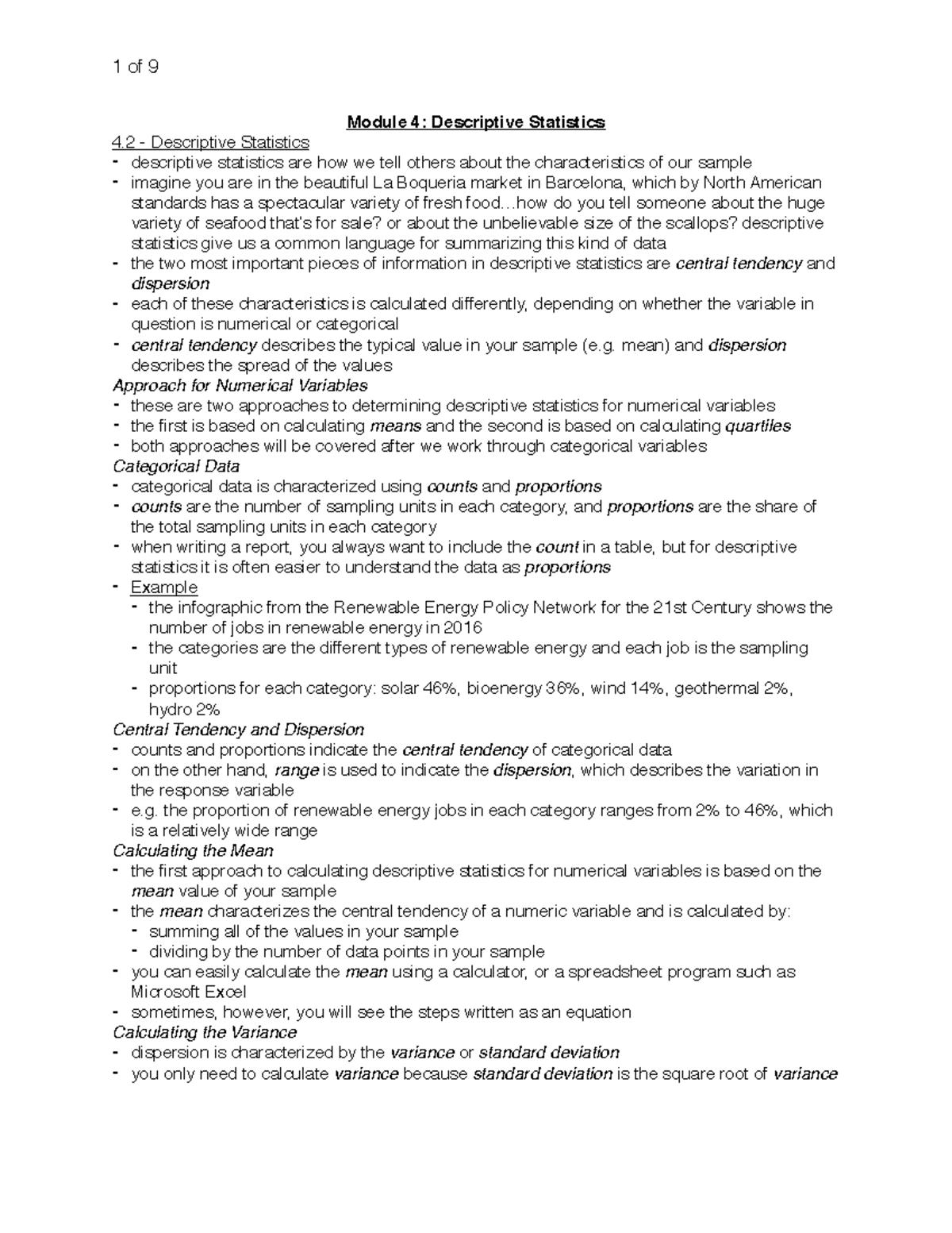 Week 4: Descriptive Statistics - Module 4: Descriptive Statistics 4 - Descriptive Statistics ...