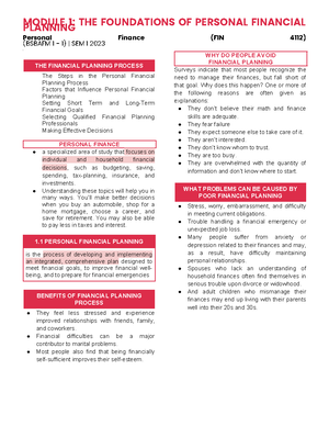 Module 1 The Foundations of Personal Financial Planning - MODULE 1: THE ...