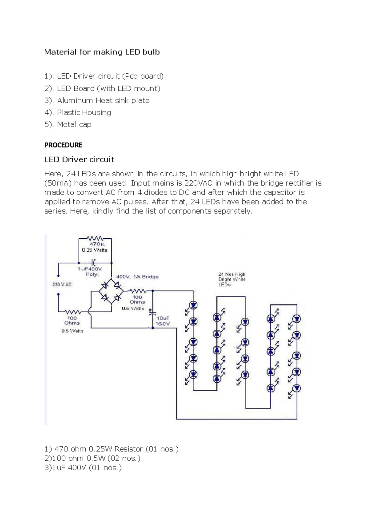 Project LED - Material for making LED bulb 1). LED Driver circuit (Pcb ...