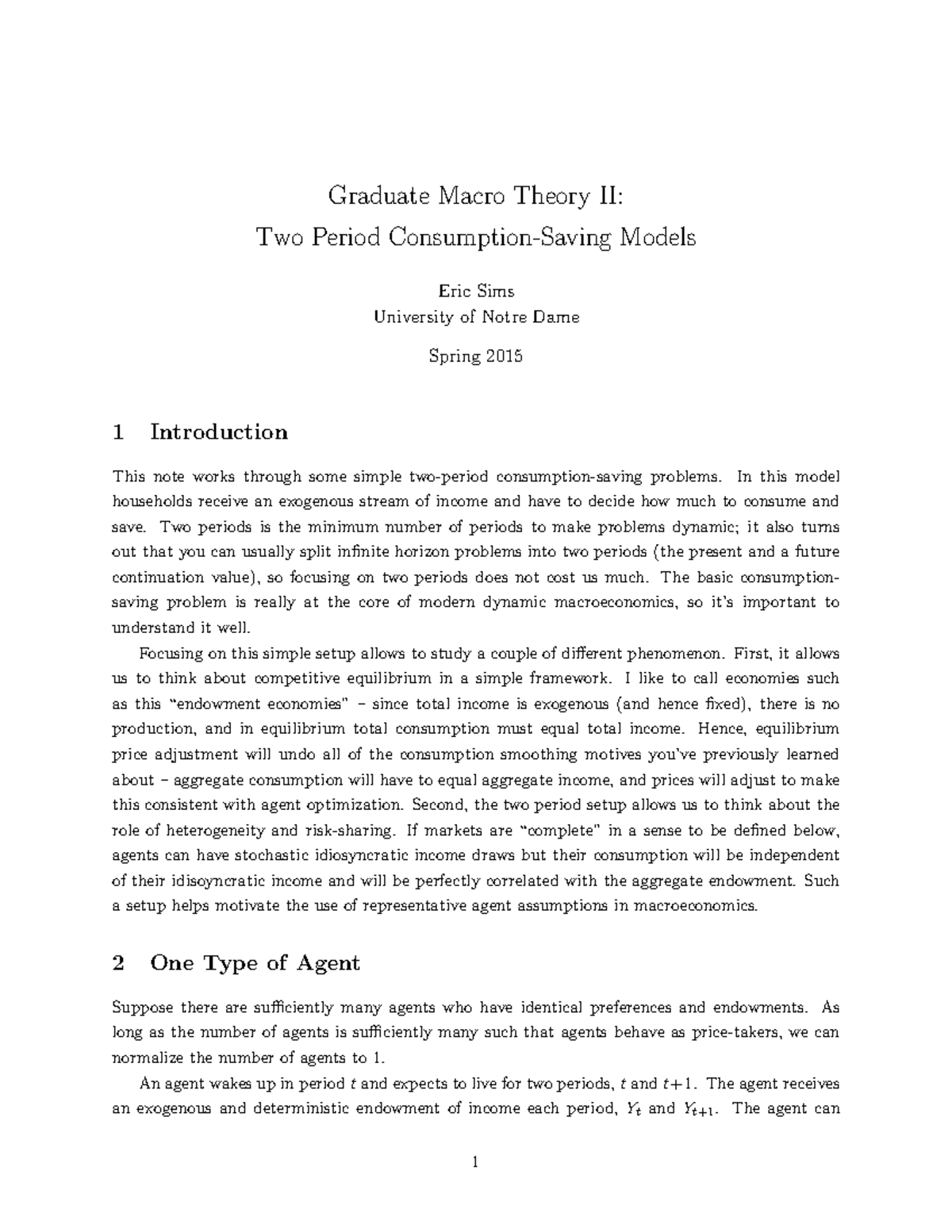 Consumption saving sp2015 - Graduate Macro Theory II: Two Period ...