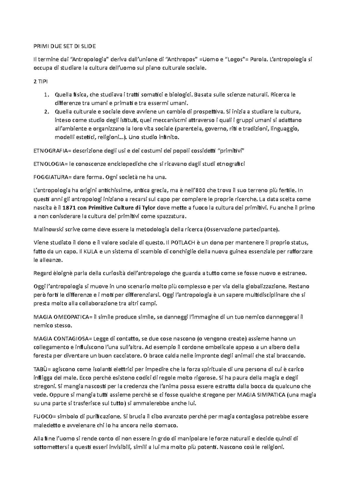 Riassunto slide - Riassunto di tutte le slide - antropologia del cibo ...