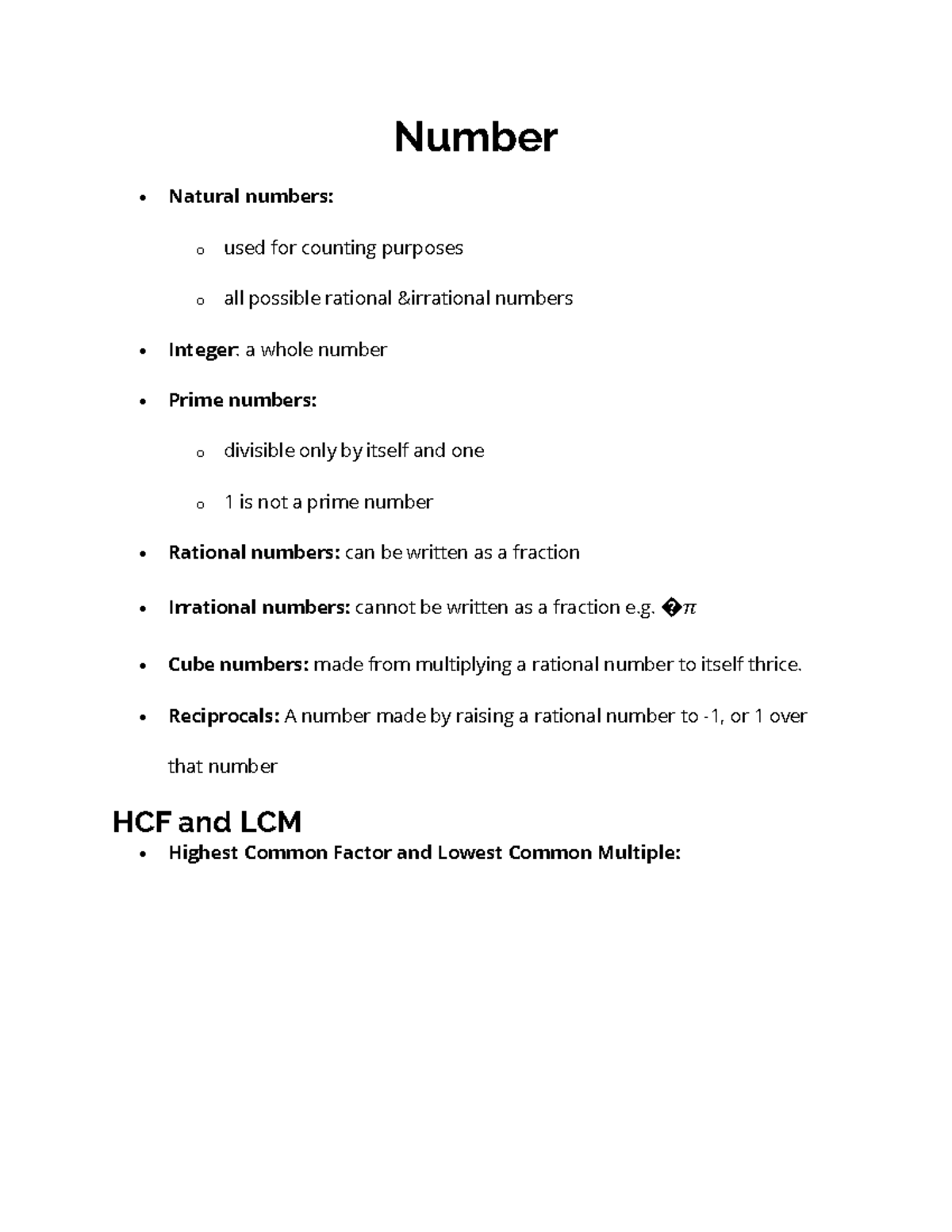 Number - Number • Natural numbers: o used for counting purposes o all ...
