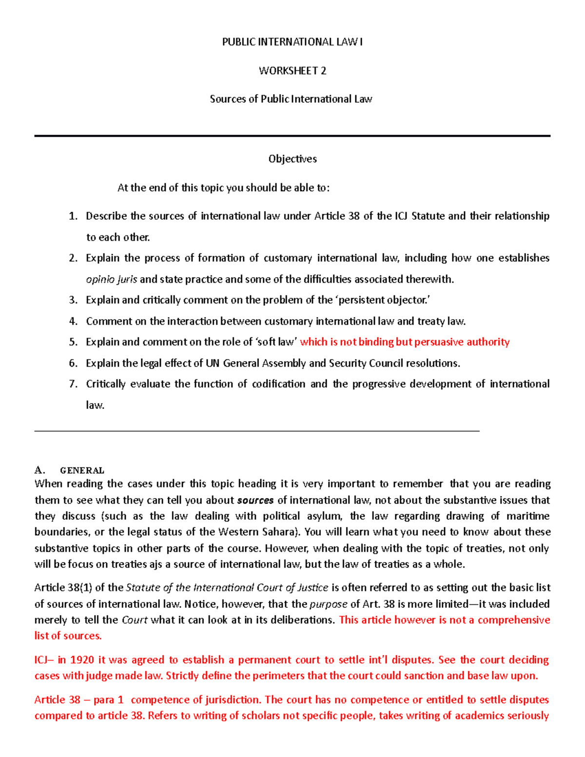 Worksheet 2 - Source OF INT'L LAW - PUBLIC INTERNATIONAL LAW I ...