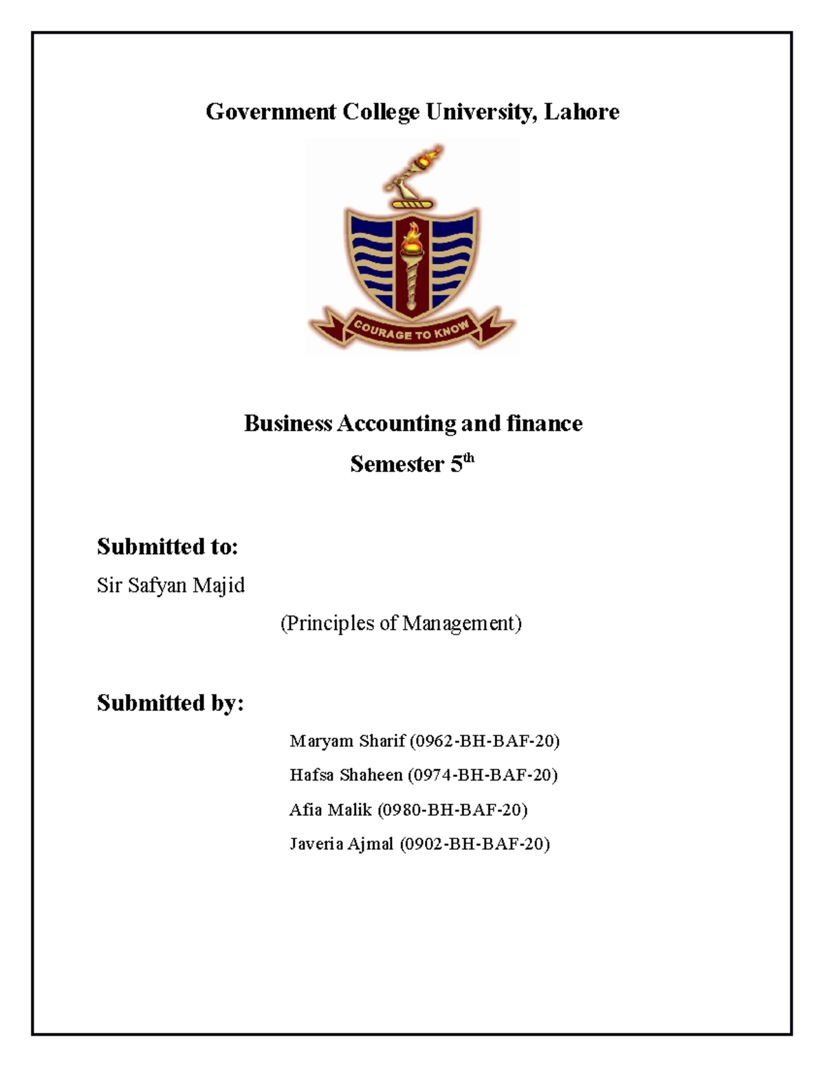 Principles of management case study-1 - Government College University ...