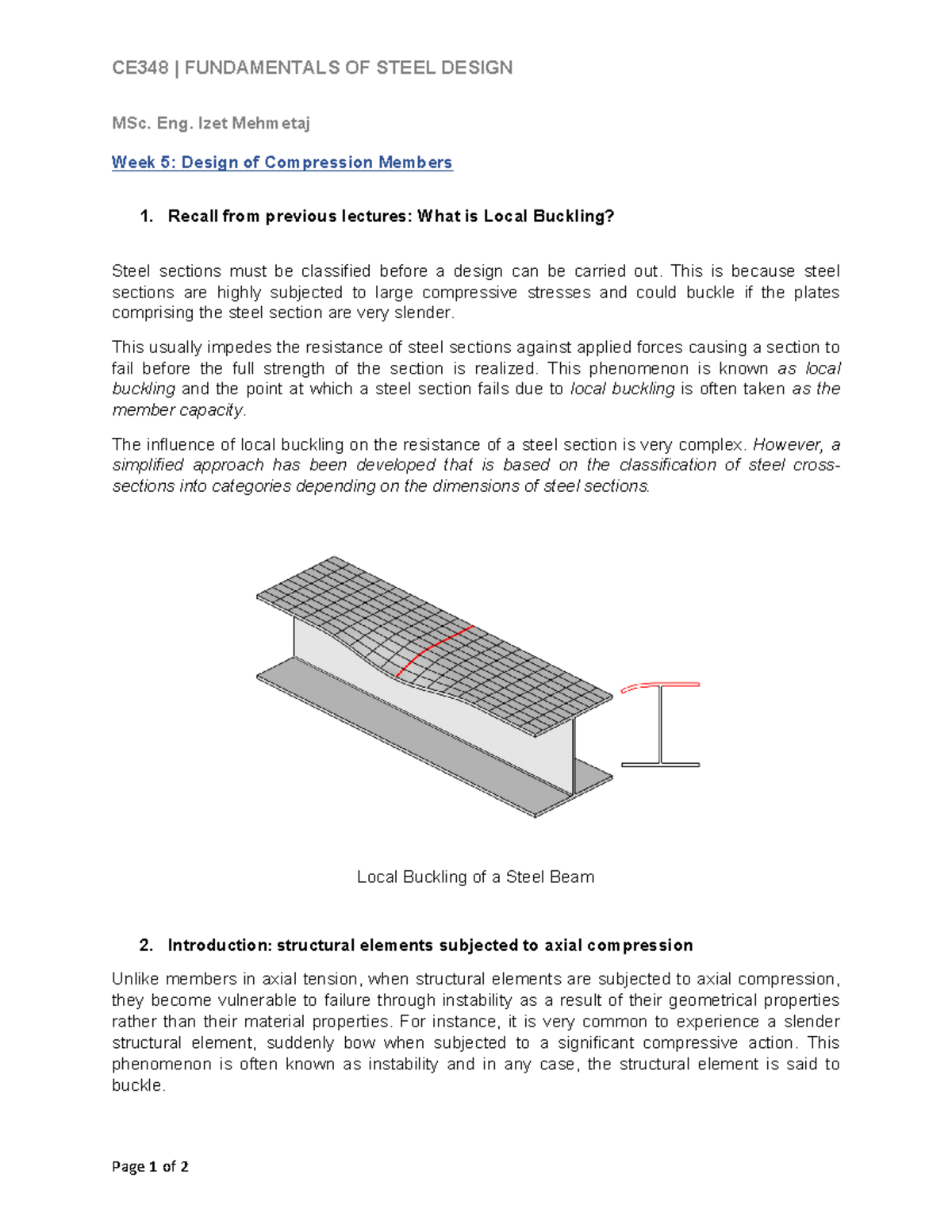 W05_Design of Compression Members - MSc. Eng. Izet Mehmetaj Week 5 ...