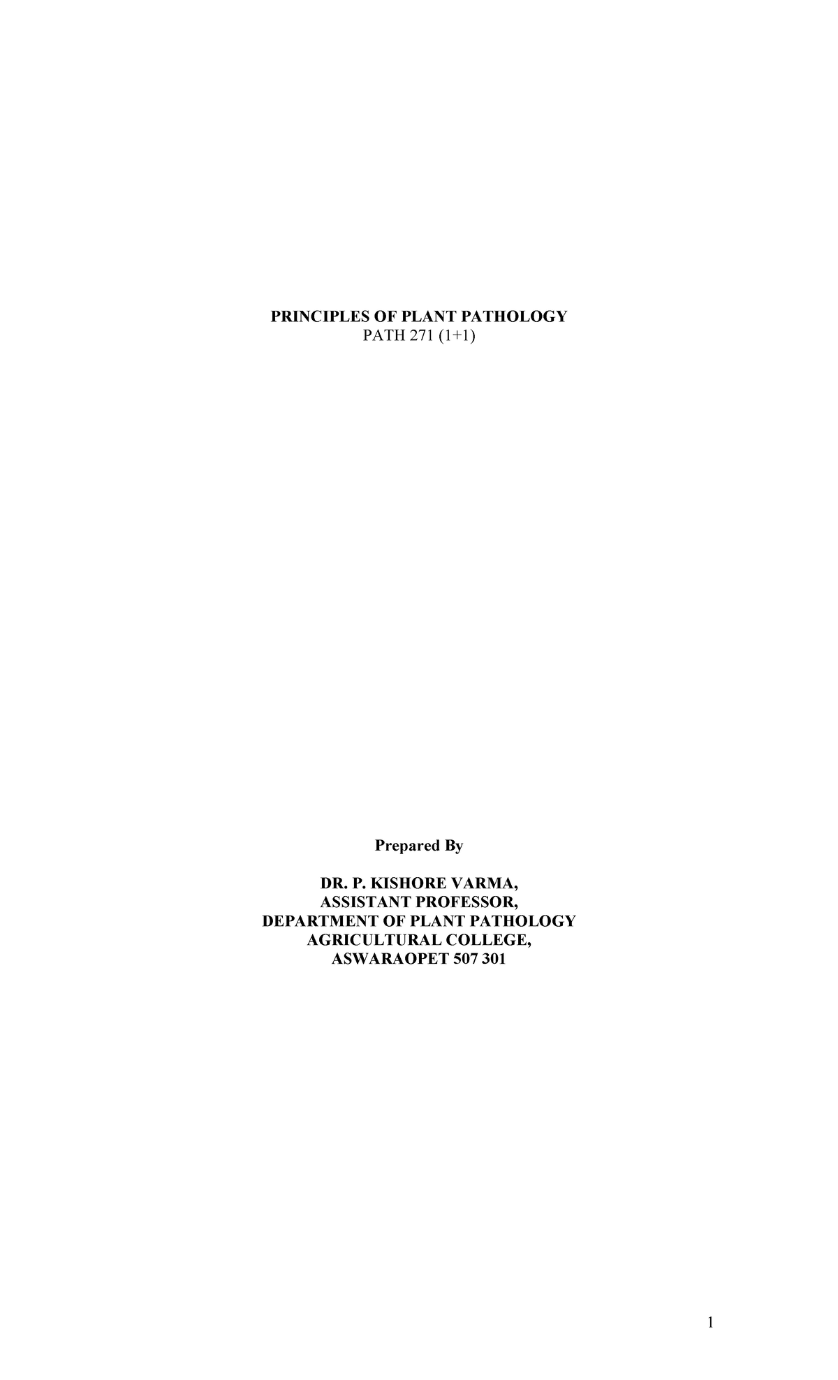 Short Notes - PRINCIPLES OF PLANT PATHOLOGY PATH 271 (1+1) Prepared By ...