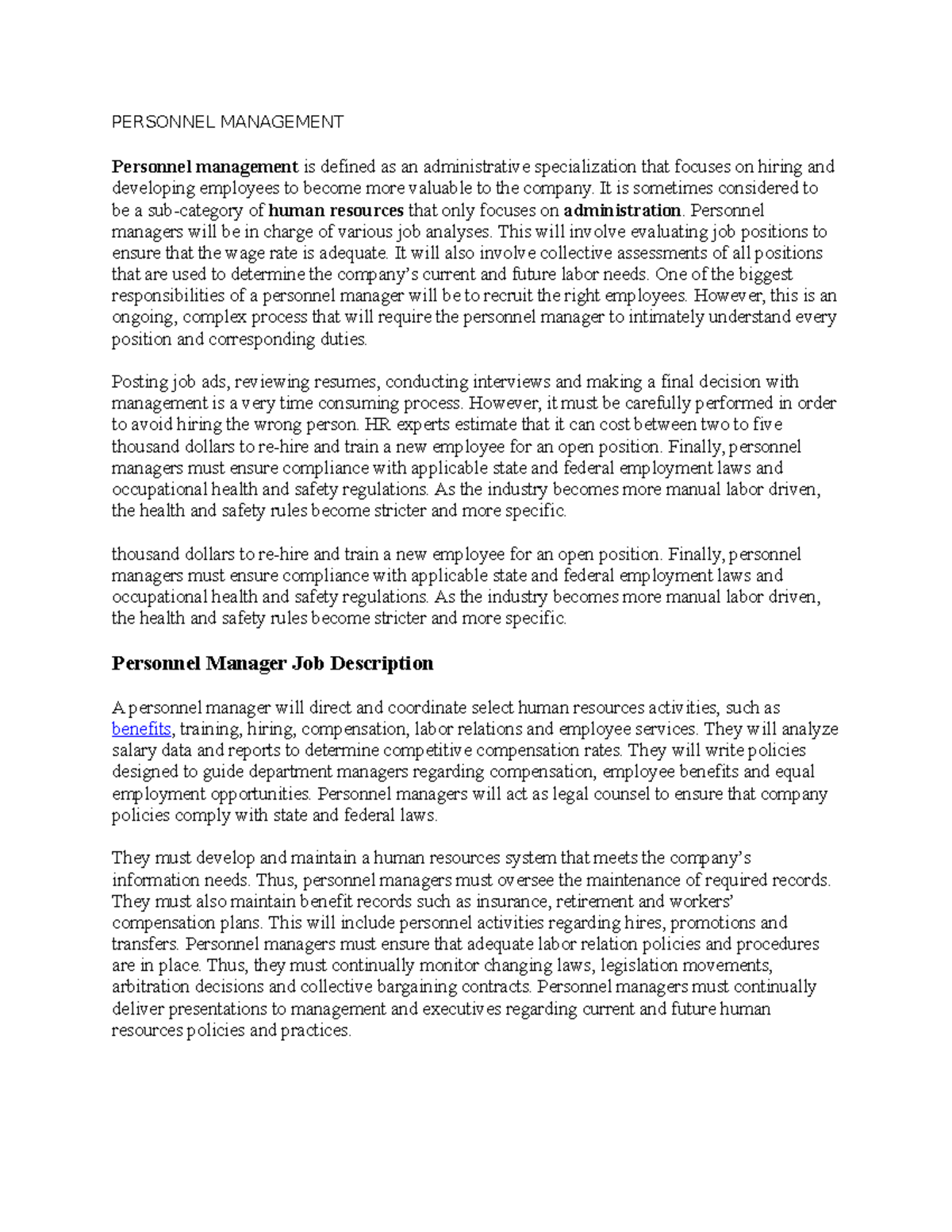 Human resource development - PERSONNEL MANAGEMENT Personnel management ...